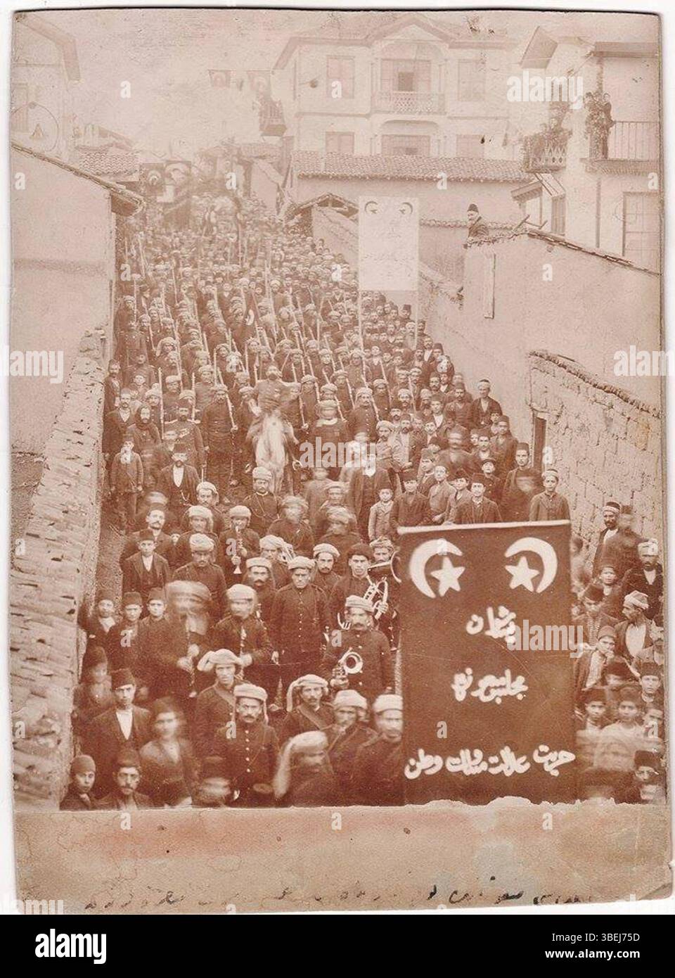 This photograph from December 17, 1908, captures a banner in Merzifon ...
