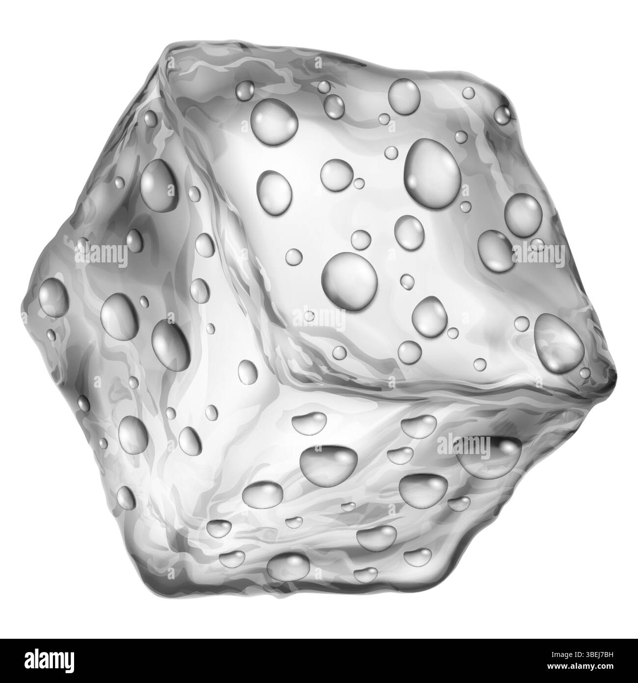 Large realistic translucent ice cube in gray colors with water drops on ...