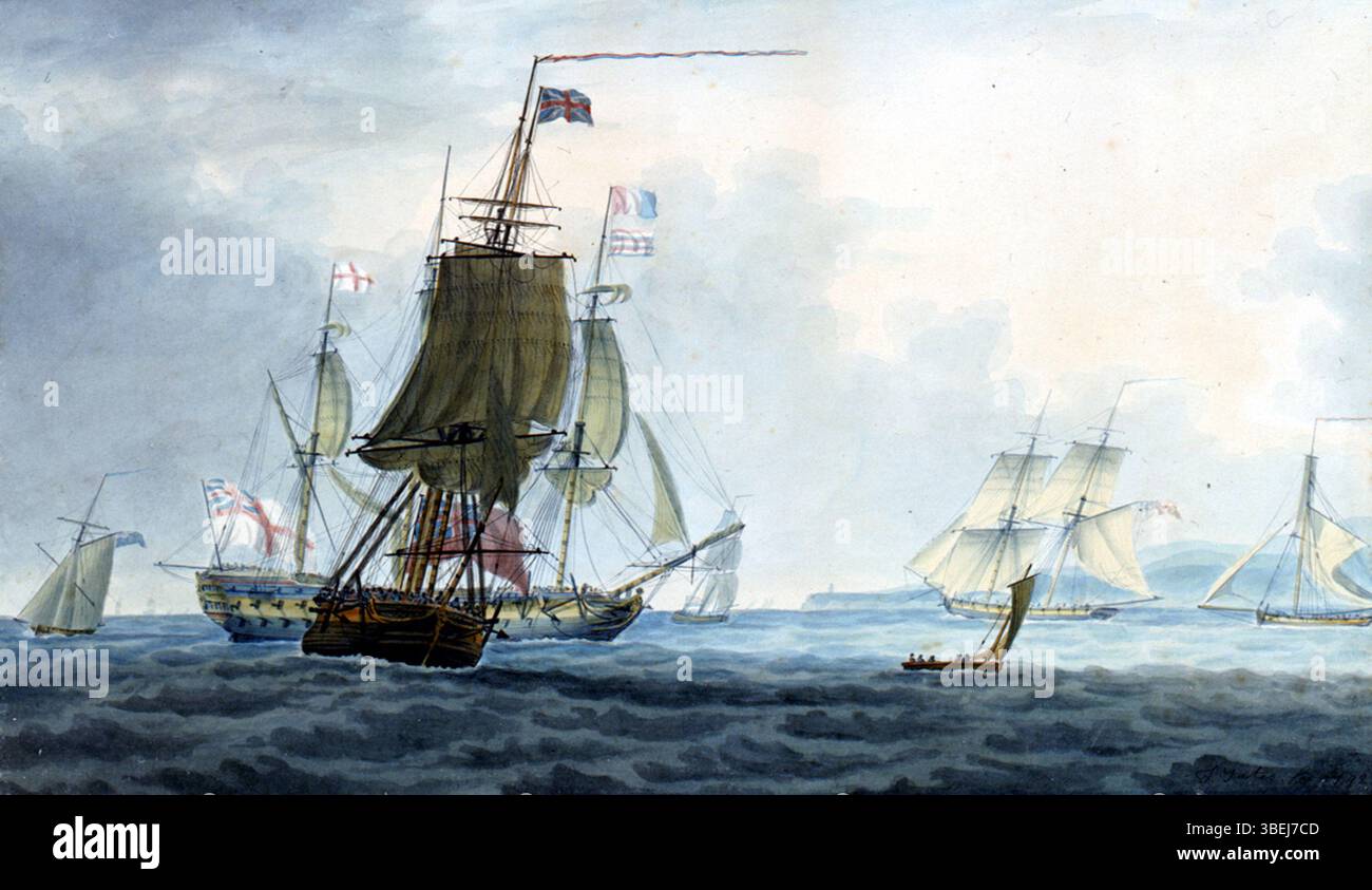 Thomas Yates’ 1792 painting depicts English warships anchored in the ...