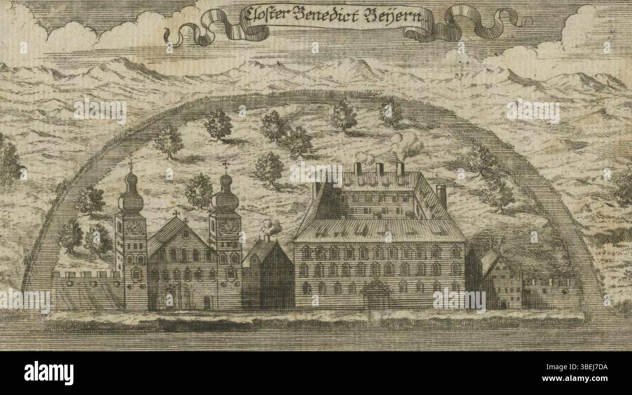 A copper engraving from 1690 depicting the Benedictine Monastery of ...