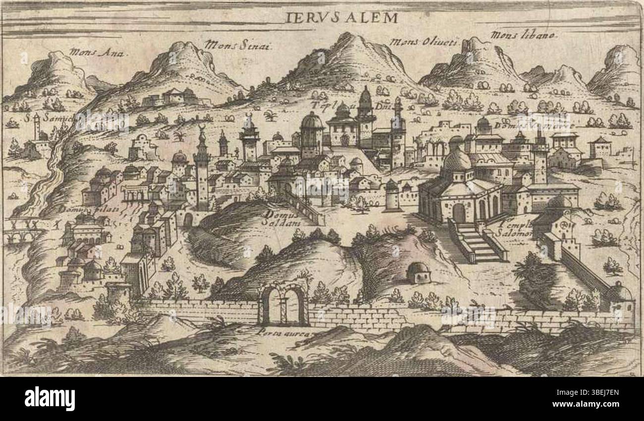 This topographic map of Jerusalem, created between 1600 and 1608 ...