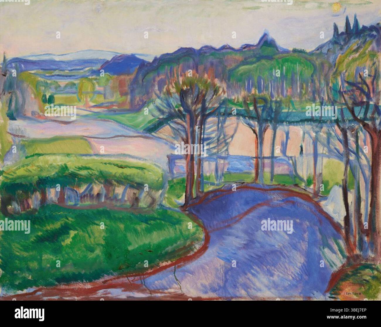 Spring landscape painting by Edvard Munch showing a Nordic countryside ...