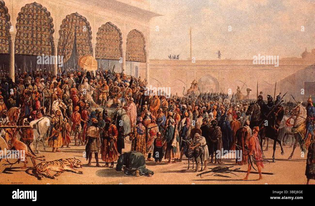 This 1855 painting by Ágoston Schoefft shows the Lahore Durbar during ...