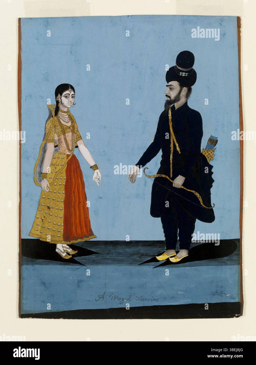 This gouache painting from the Tanjore School depicts a Sikh warrior ...