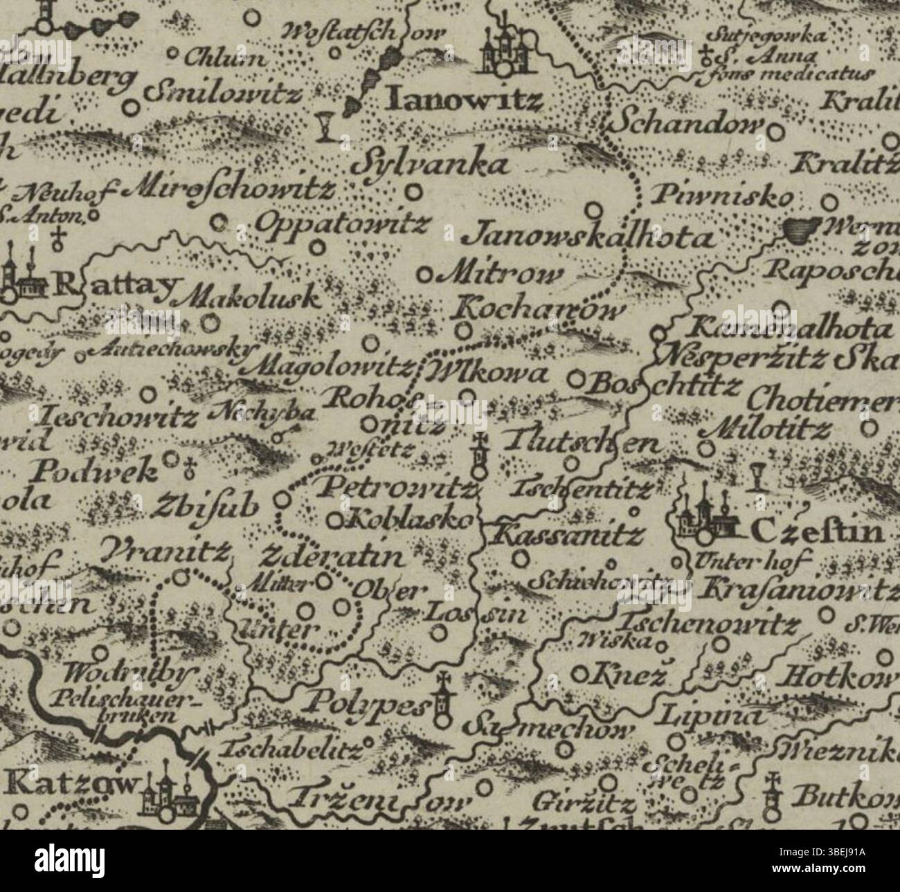 Johann Christoph Müller’s 1720 map of Bohemia highlights the area of ...