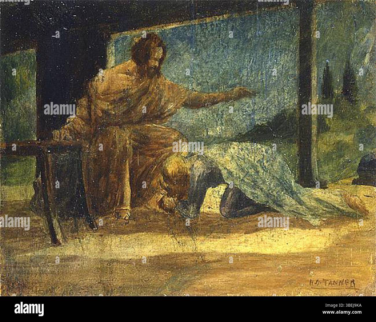Oil painting by Henry Ossawa Tanner depicting Mary Magdalene washing ...