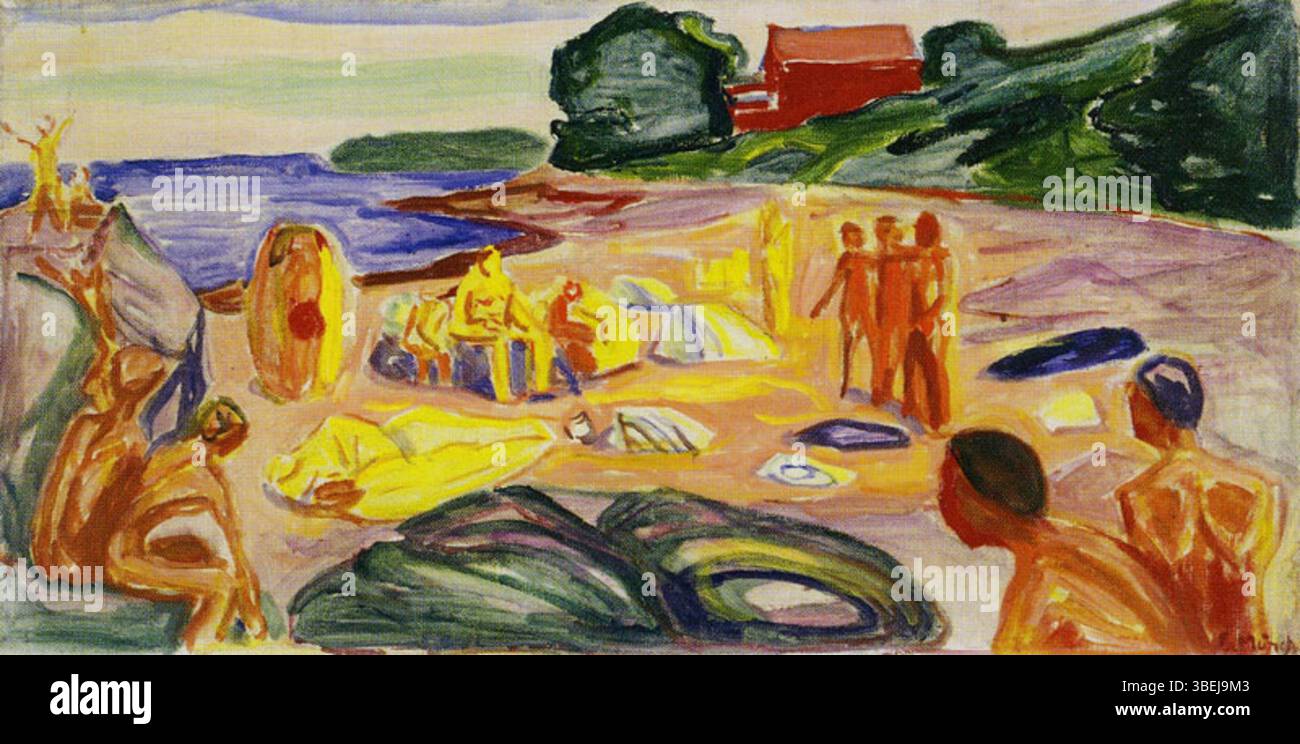 'Beach Scene' (1940-1943) by Edvard Munch portrays a coastal landscape ...