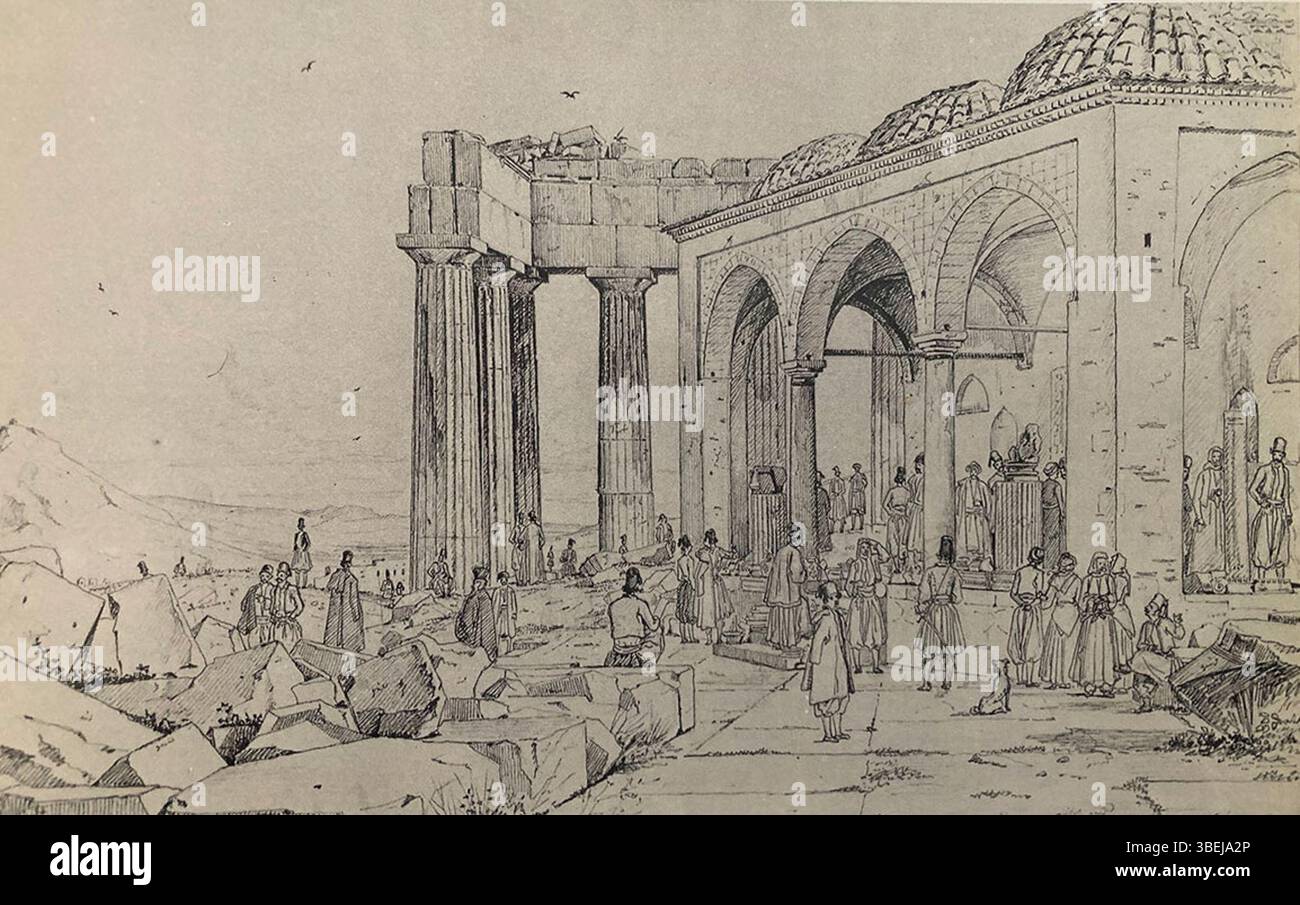 Martinus Rorbye's 1835 drawing depicts the interior of the Parthenon ...