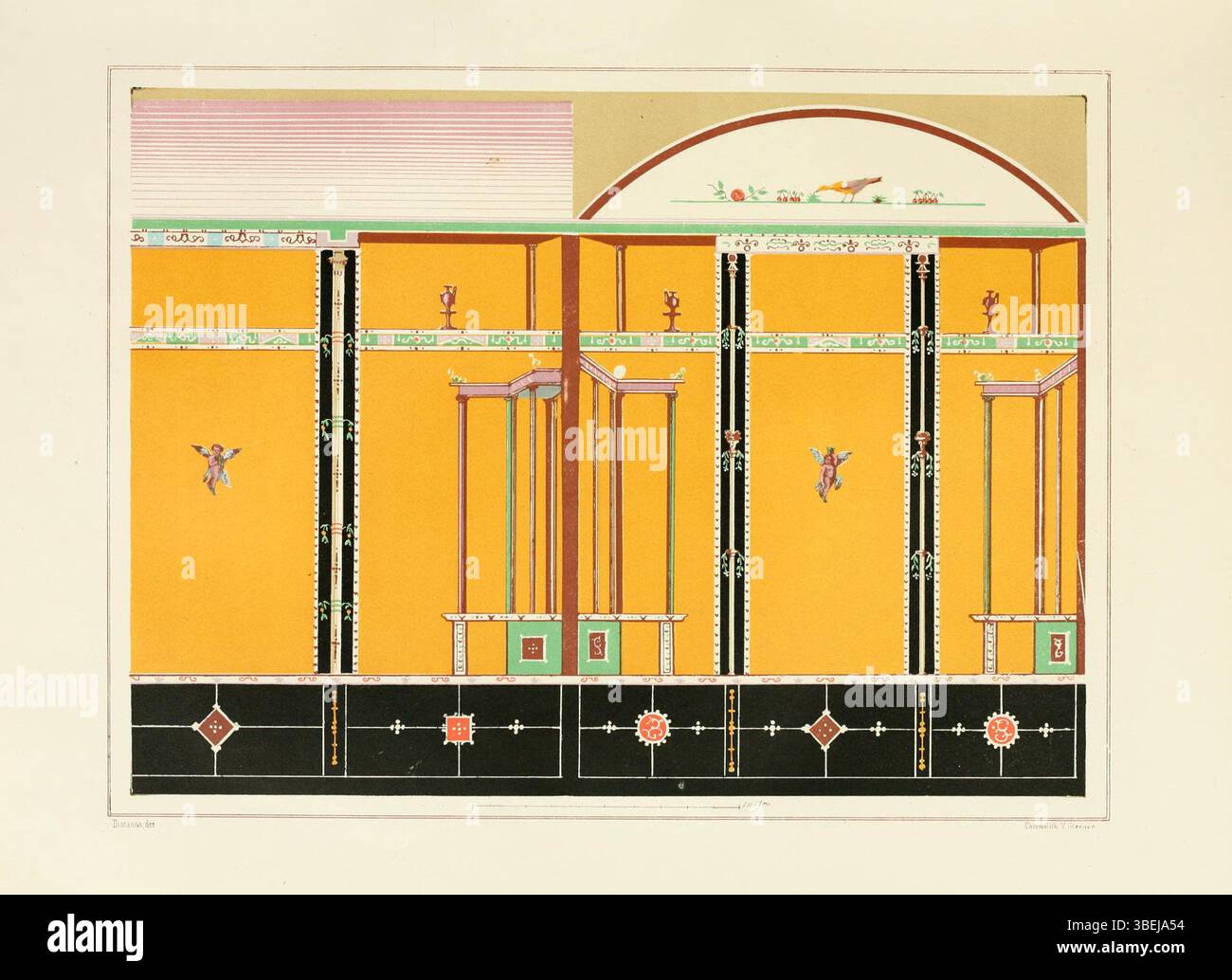 Frescoed wall painting from the House of Orpheus in Pompeii, created by ...