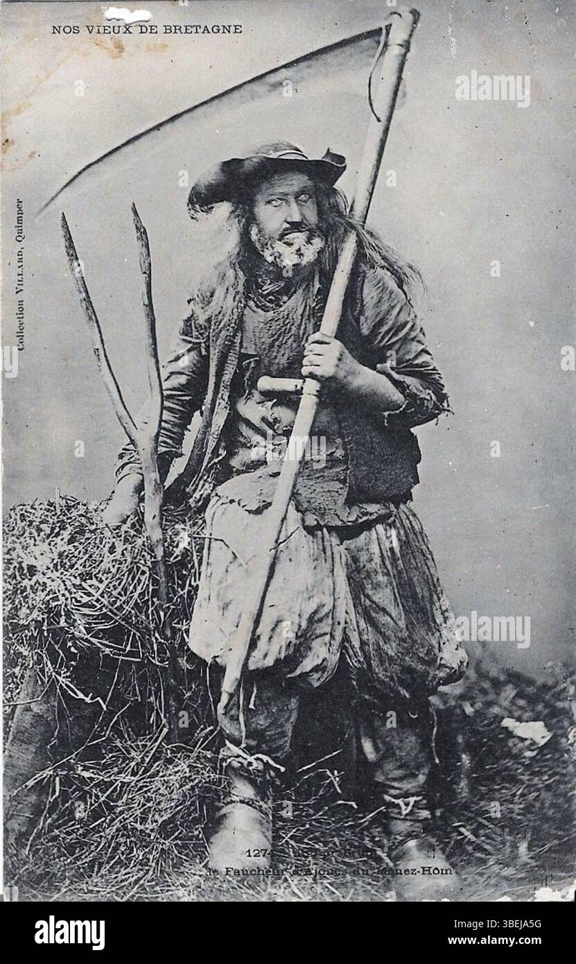 Circa 1910 postcard by Joseph-Marie Villard depicting a gorse cutter at ...
