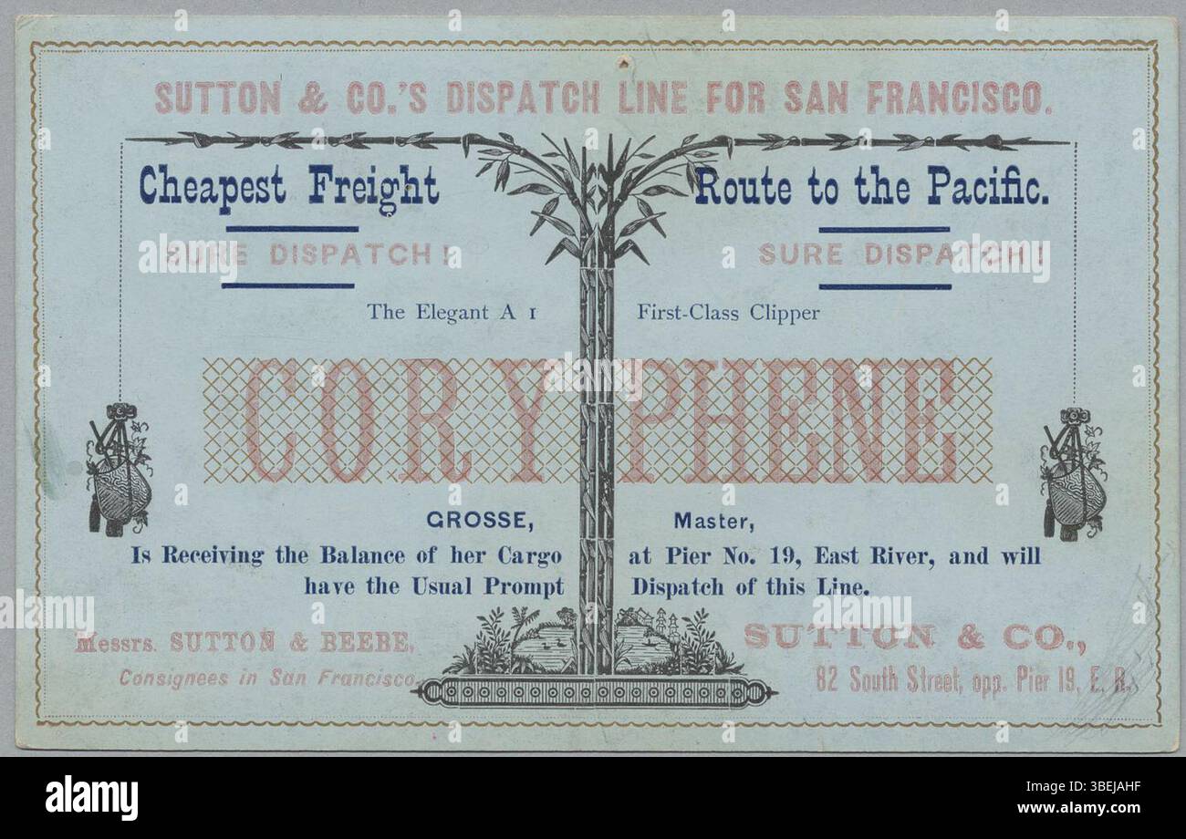 19th-century clipper ship sailing card, printed by Nesbitt & Co. in New ...