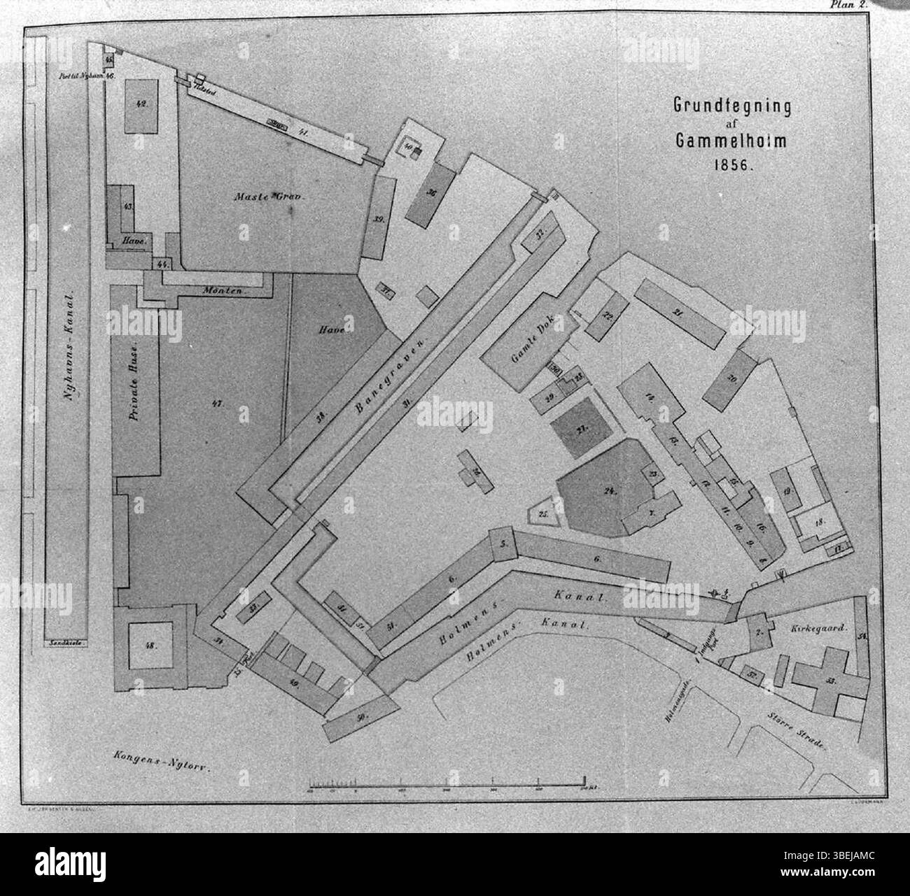 This 1856 plan of Gammelholm in Copenhagen, Denmark, provides a ...