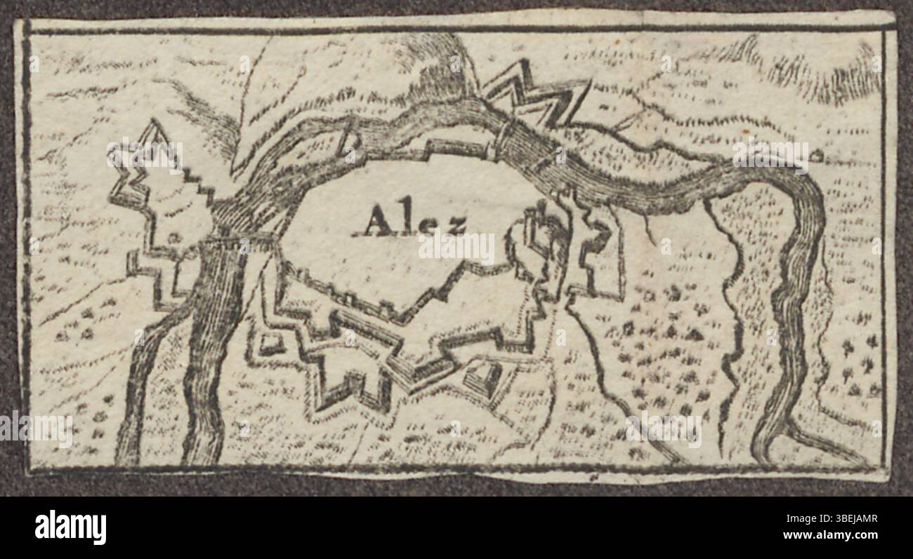 This map shows the fortifications of Ales, located in southern France ...