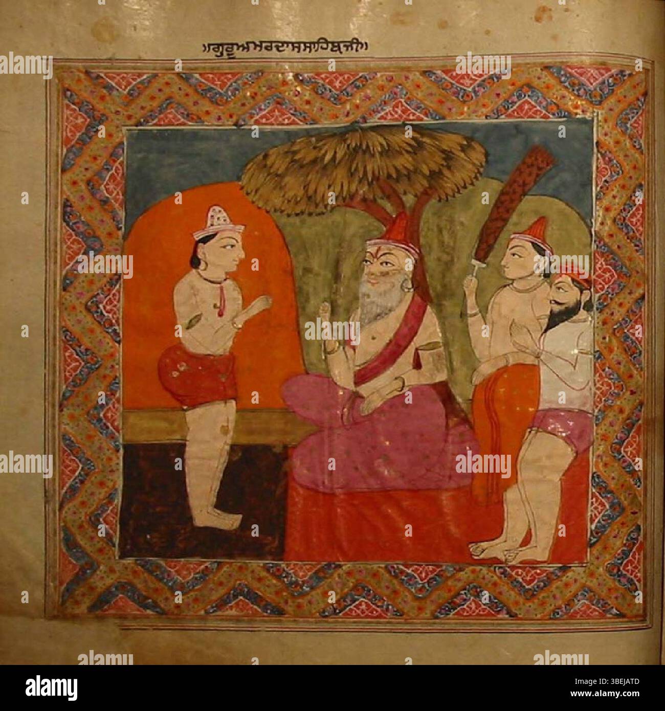 This depiction of Guru Amar Das is from a Guru Granth Sahib manuscript ...