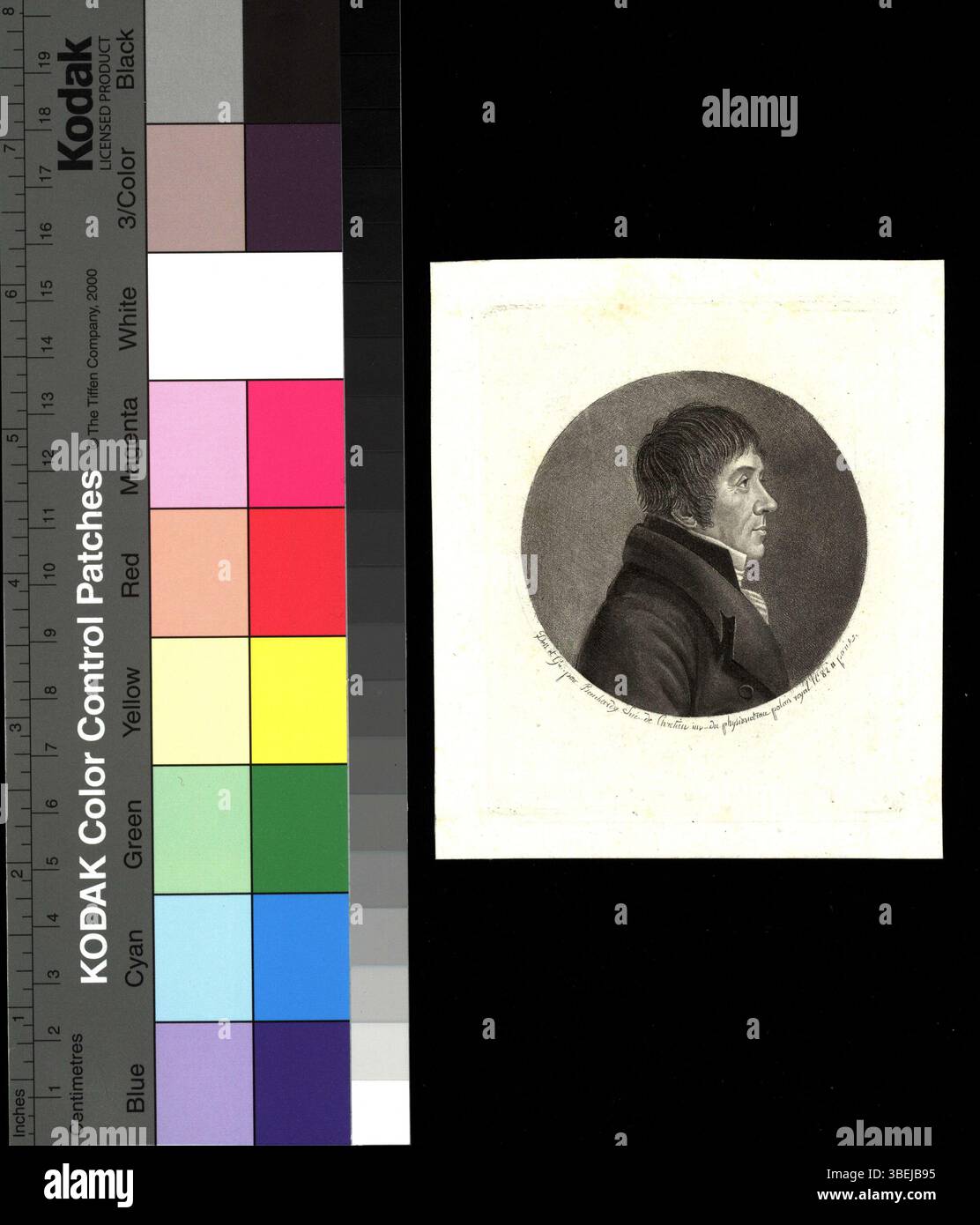 This physionotrace print from between 1800 and 1849 features a portrait ...