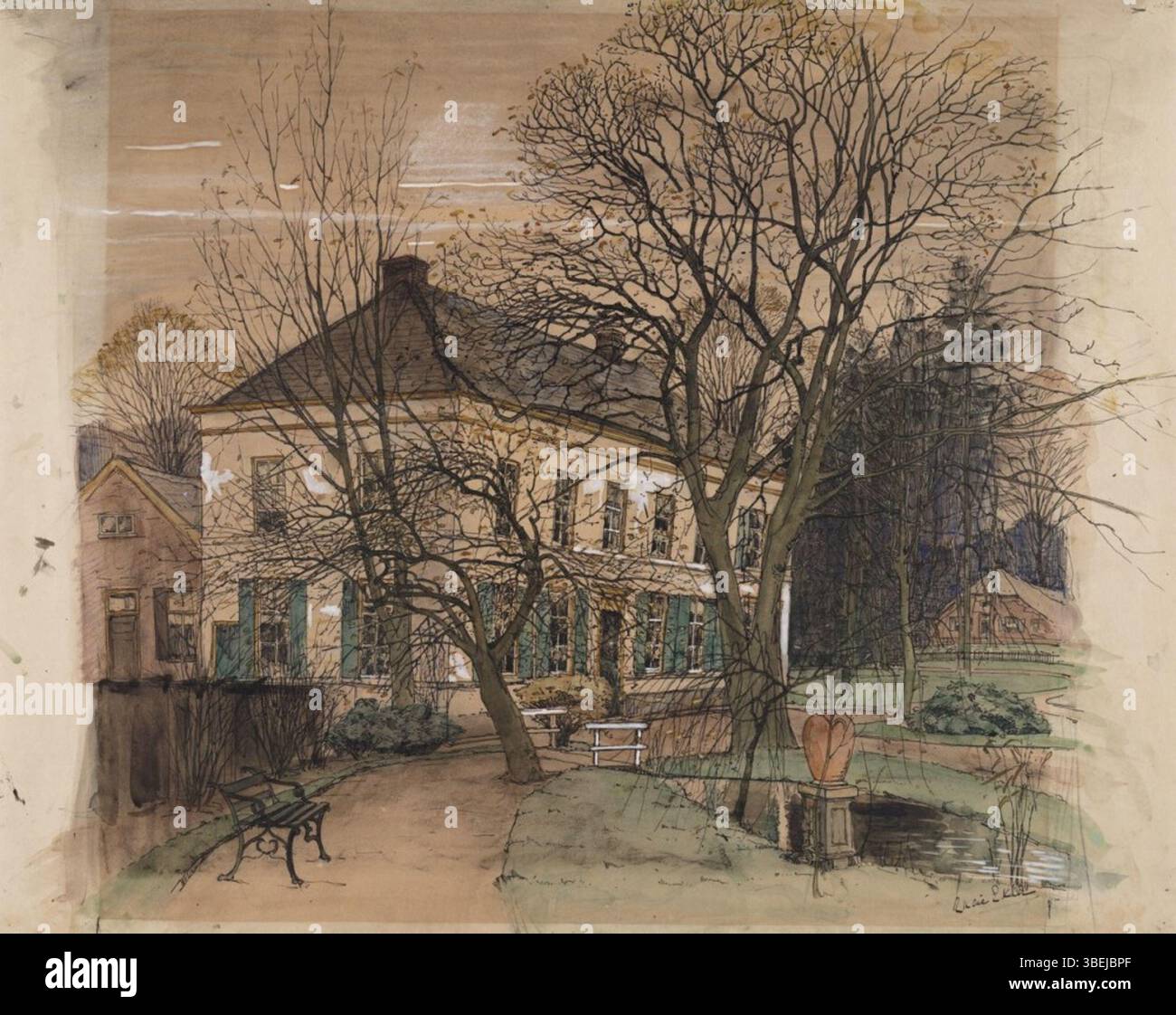 *Gezicht op landhuis* (View of a Manor House) is a drawing by Lucie van ...
