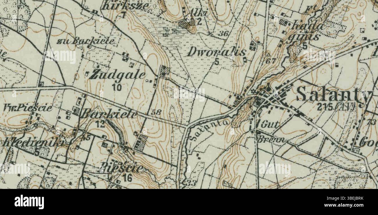 This 1915 map of *Udgalis Village*, Lithuania, shows the village layout ...
