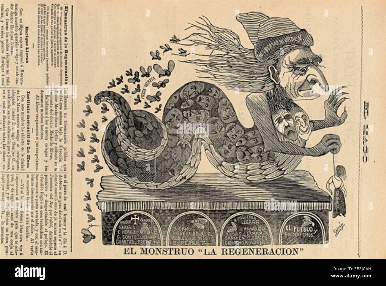 Political cartoon by Darío Gaitán depicting a dragon with faces of ...