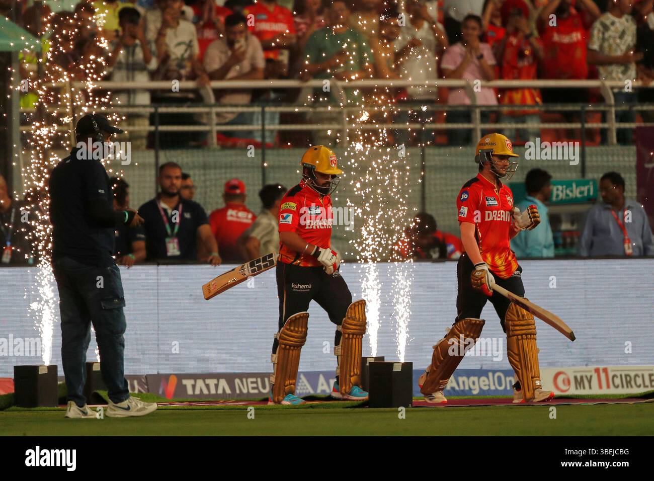 Punjab Kings' Priyansh Arya with batting Prabhsimran Singh walk in to ...