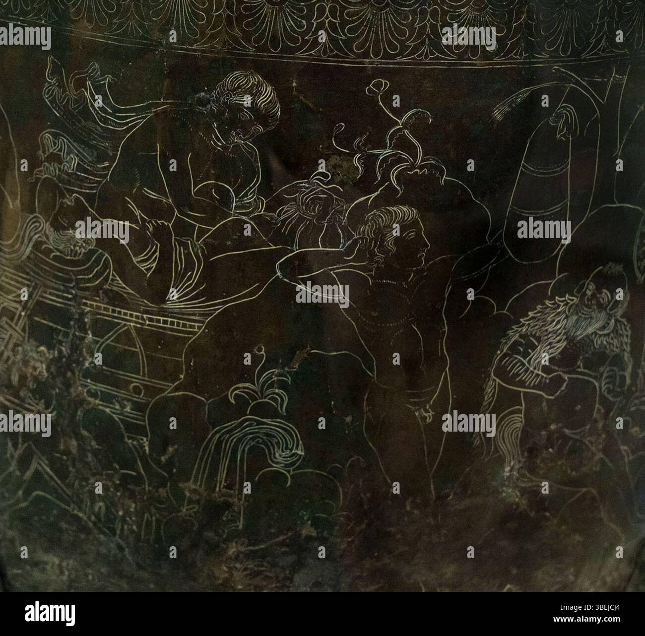 The engraving on the Ficoroni Cista, made by Novios Plautios around 340 ...