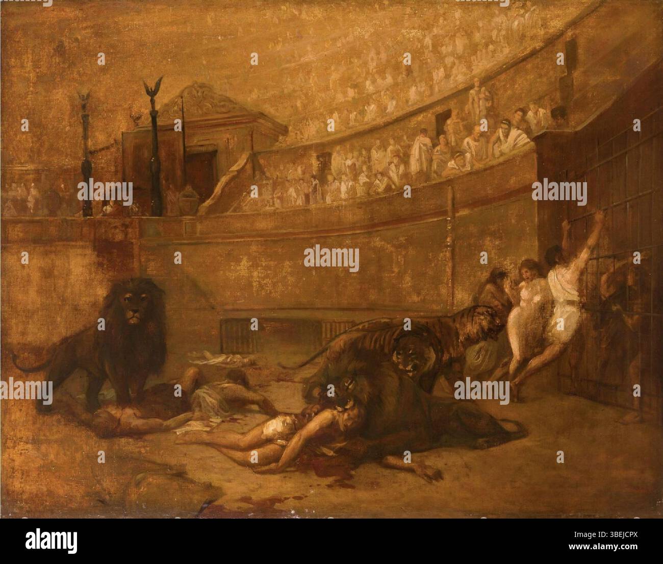 Painting by Gustave Surand from 1905 titled 'Les Arènes sous Caligula ...