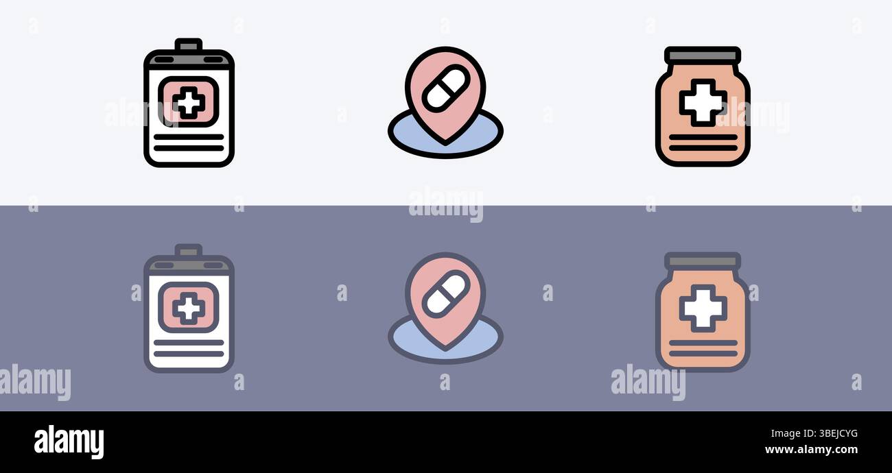 Pharmacy and hospital medical treatment symbol set - patient documents ...