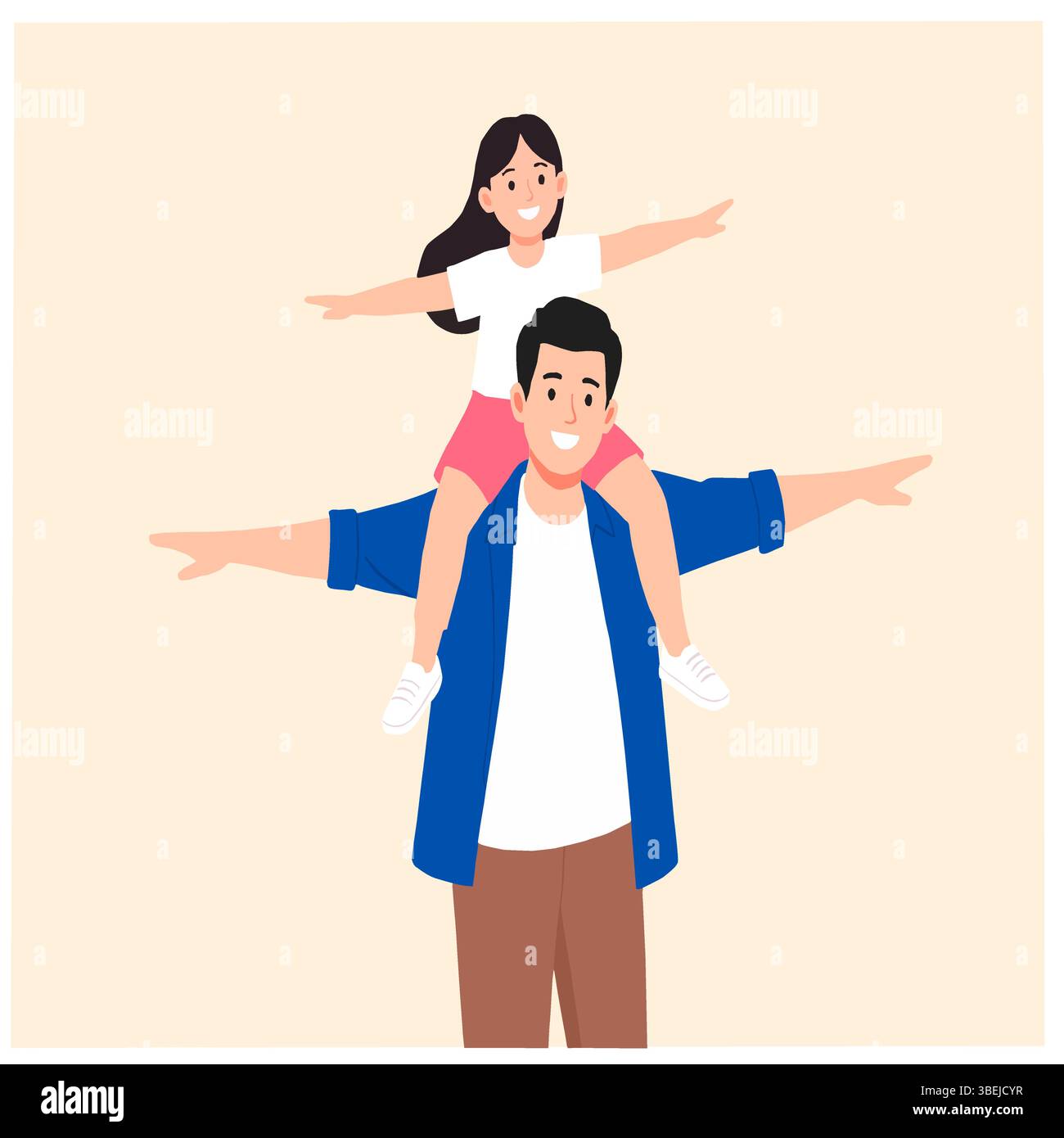 Vector illustration of a happy father carrying his daughter on his ...