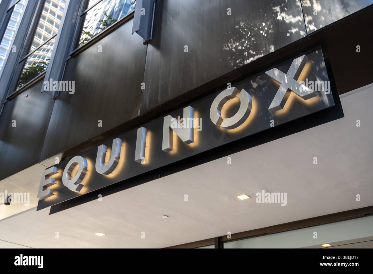 Close-up of Equinox sign on the exterior of the building, San Francisco ...