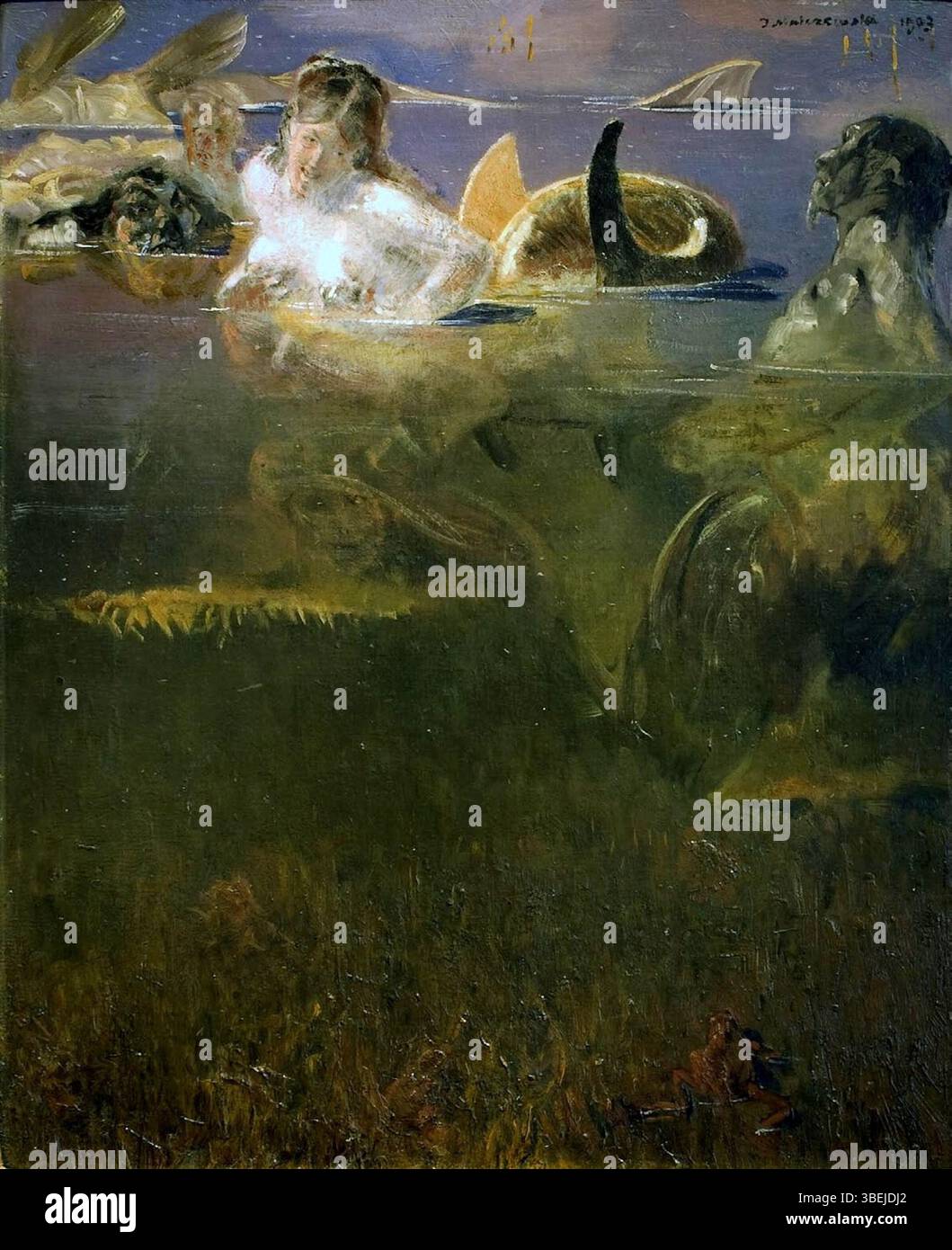 Jacek Malczewski’s 1903 painting *Syrena i trytony* depicts a ...