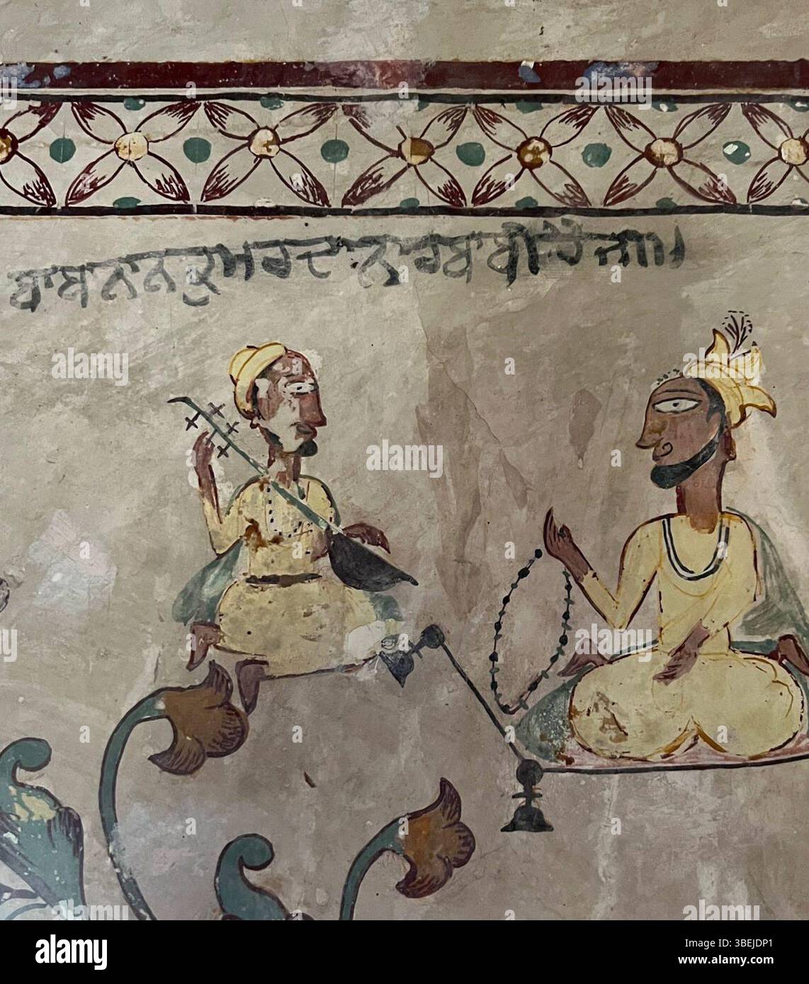 This 19th-century mural from Bagrian, Sangrur district, shows Guru ...