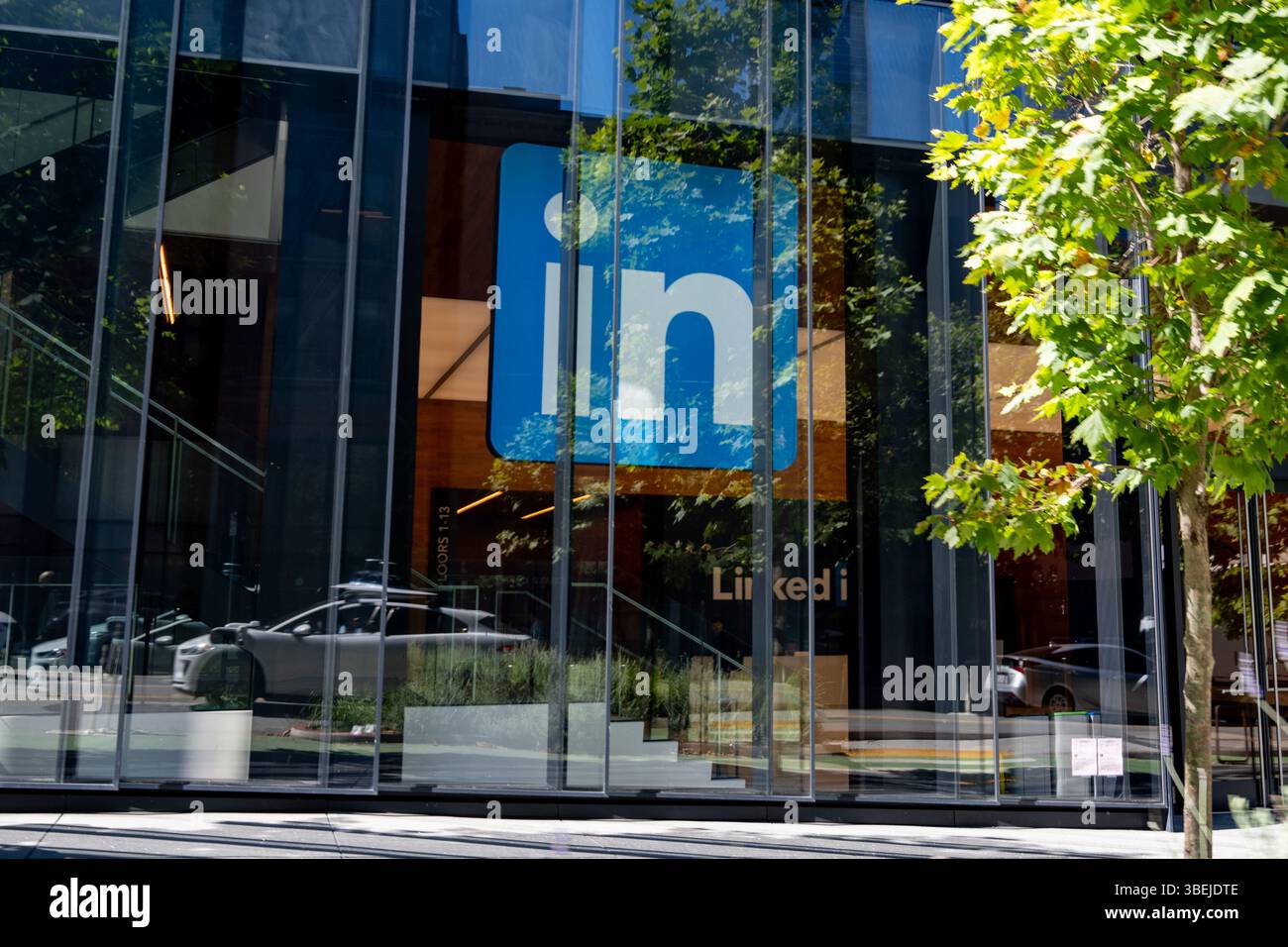 Facade of LinkedIn headquarters with logo visible on a sunny day, San ...
