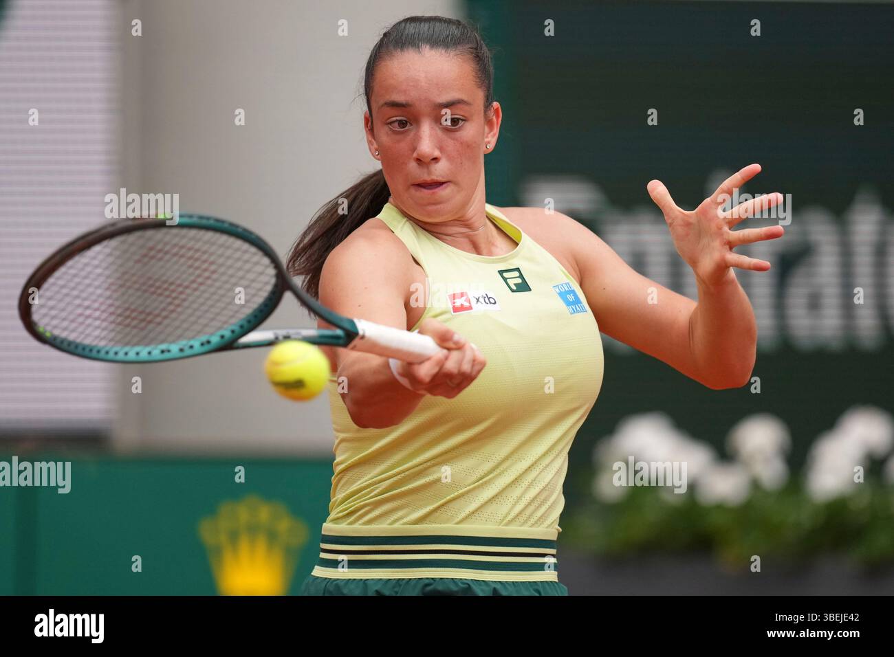 Tereza Valentova of the Czech Republic returns the ball to Coco Gauff ...