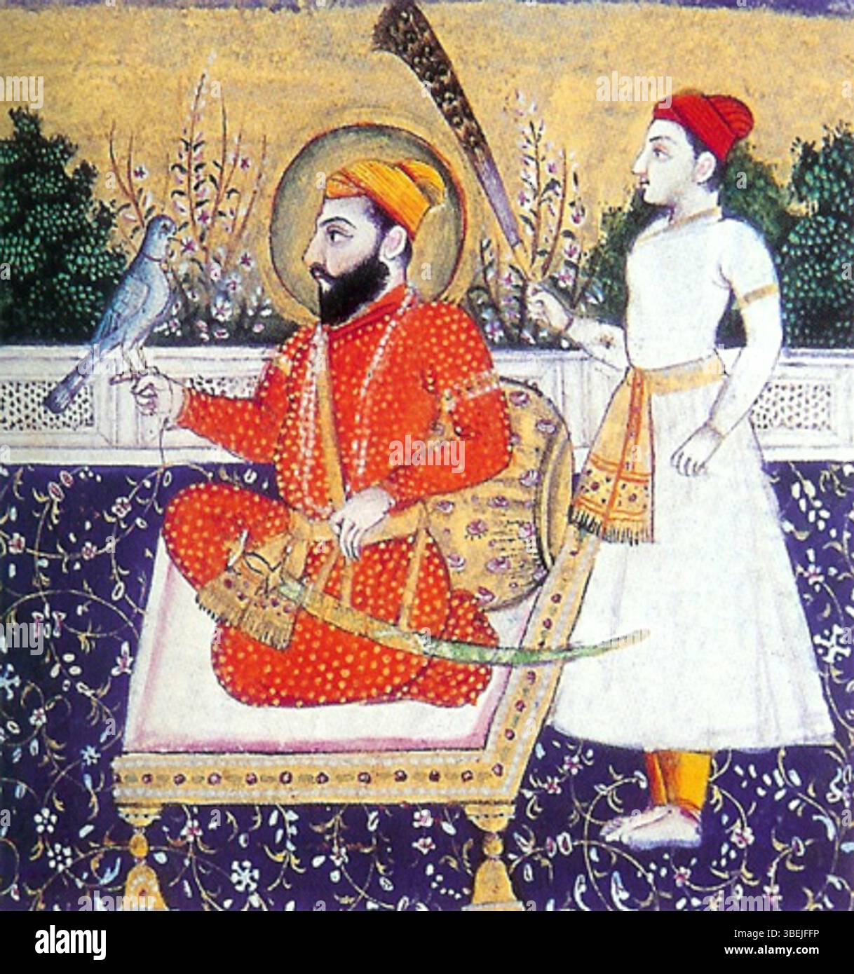 A 19th-century painting of Guru Hargobind, likely from the illustrated ...