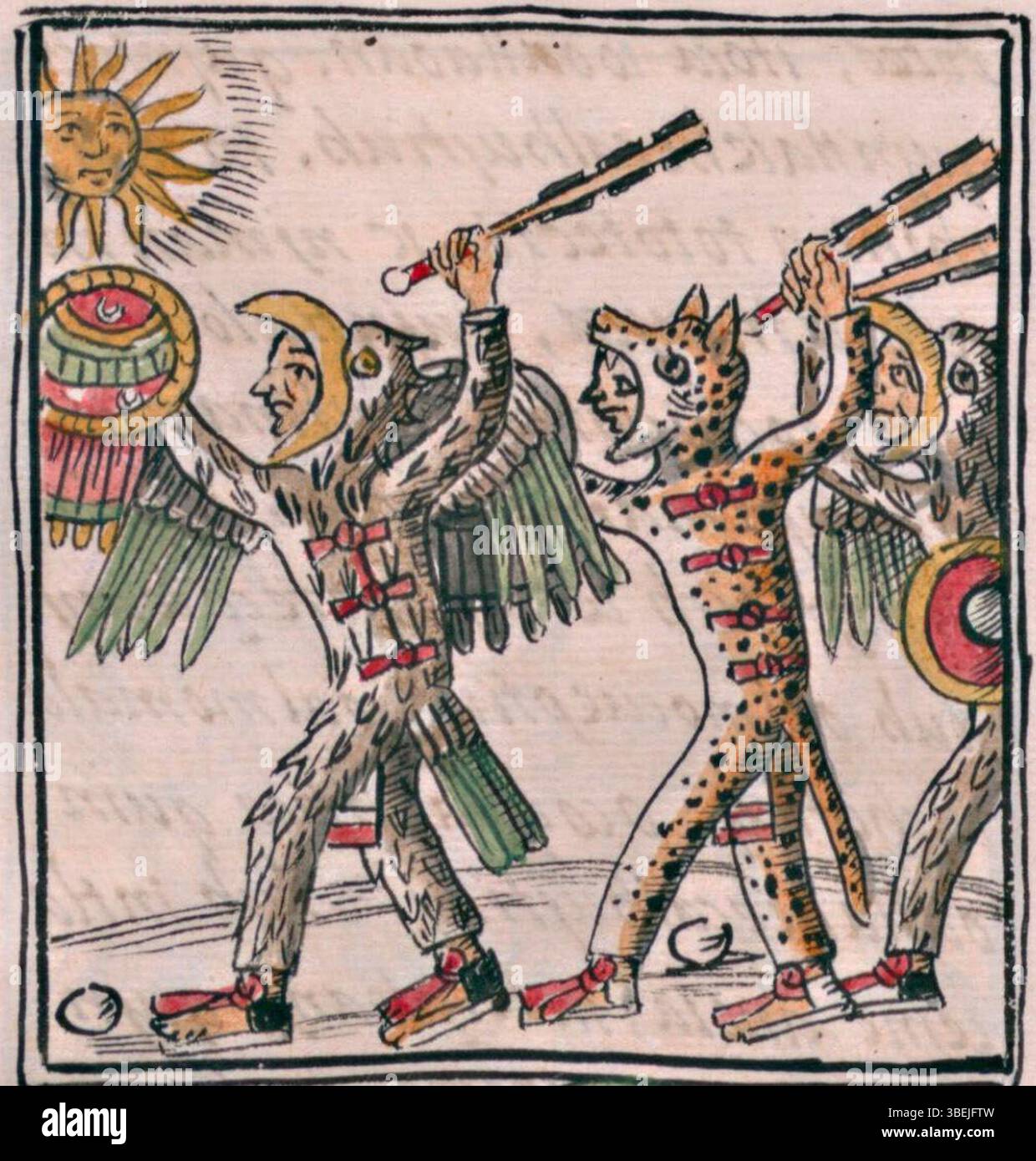 This image from the Florentine Codex depicts two Aztec warriors: an ...