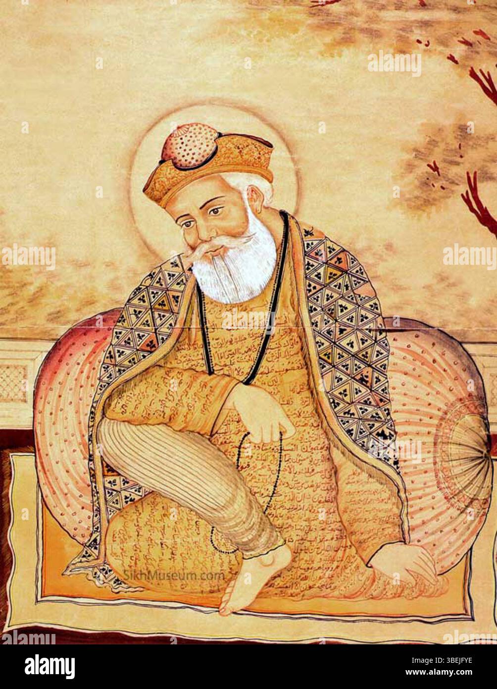 This 19th-century depiction of Guru Nanak shows him wearing a robe ...