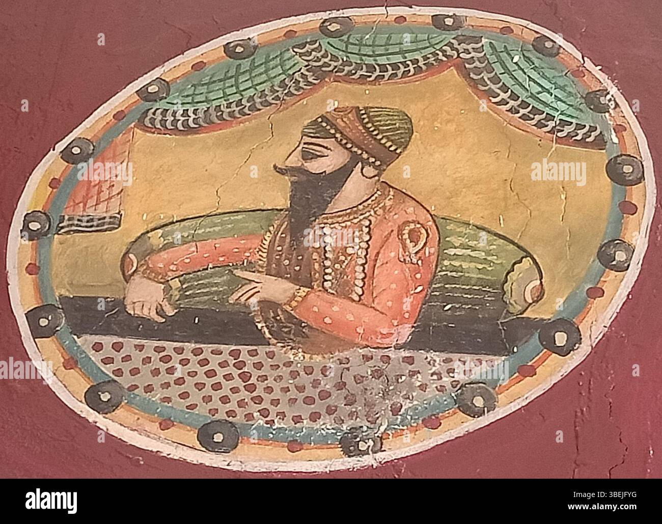 This fresco portrays Guru Har Rai, the seventh Guru of Sikhism, from ...