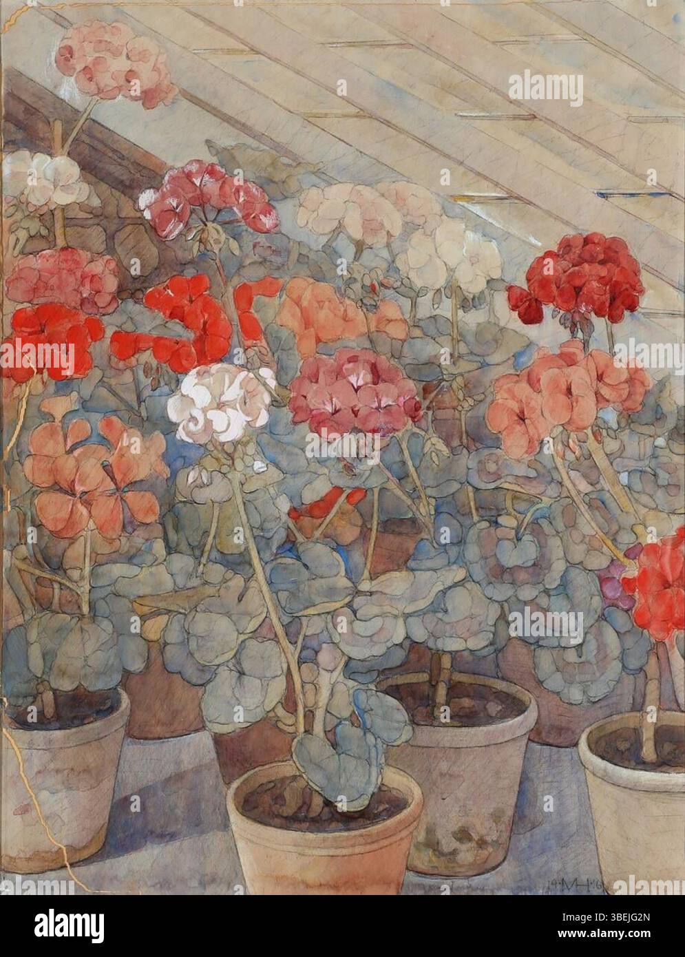 'Pelargonia in Greenhouse' (1916) by Danish artist Marie Henriques is a ...