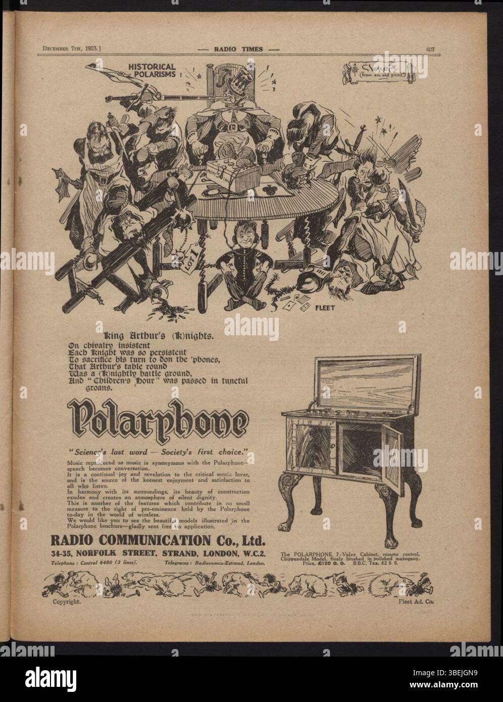 A full-page Polarphone advertisement featuring a cartoon by Cecil ...
