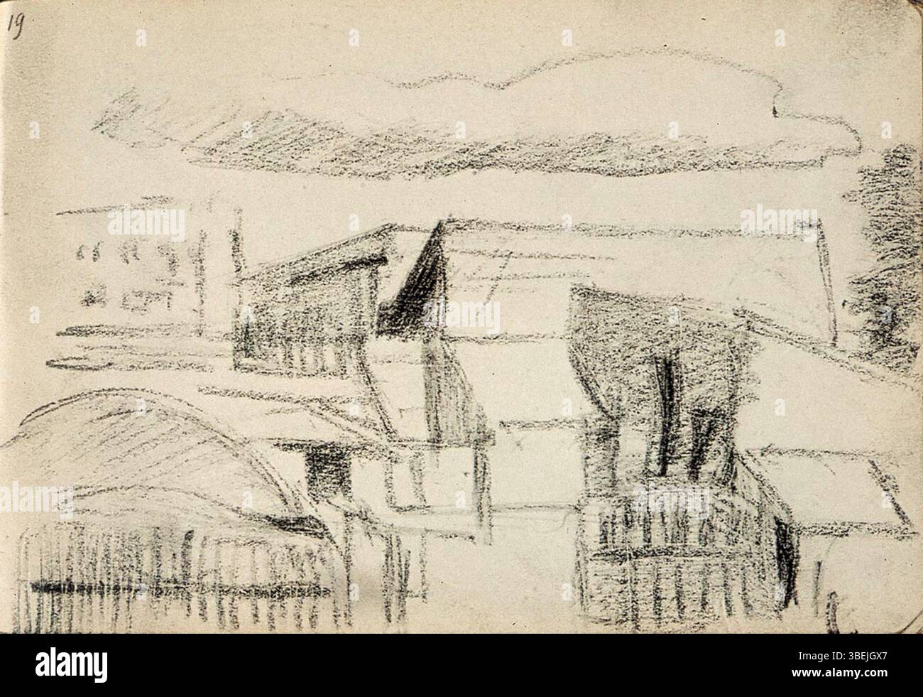 'View of a City' by Theo van Doesburg is a 1911 entry in his sketchbook ...