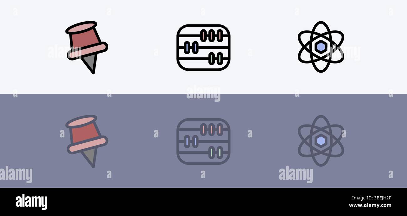Modern education and school vector symbol set - pin needle, mathematics ...
