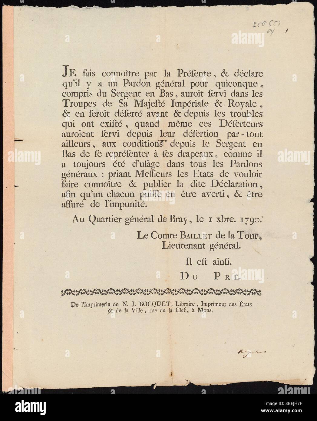 A 1790 French military proclamation granting general pardon to ...