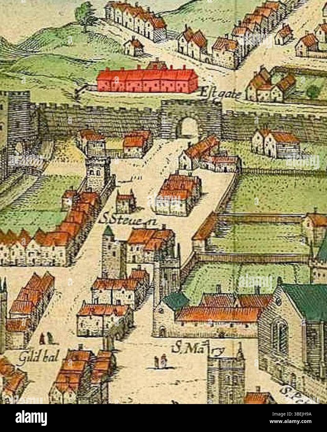 The 1587 map by Braun and Hogenburg depicts the Exeter Hursts ...