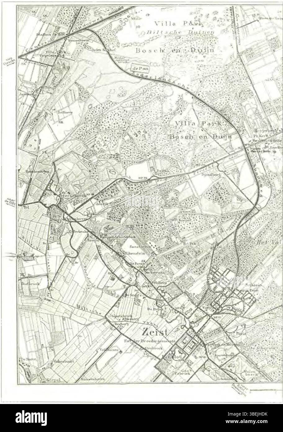 This circa 1905 old map depicts the branch railway line to Zeist ...