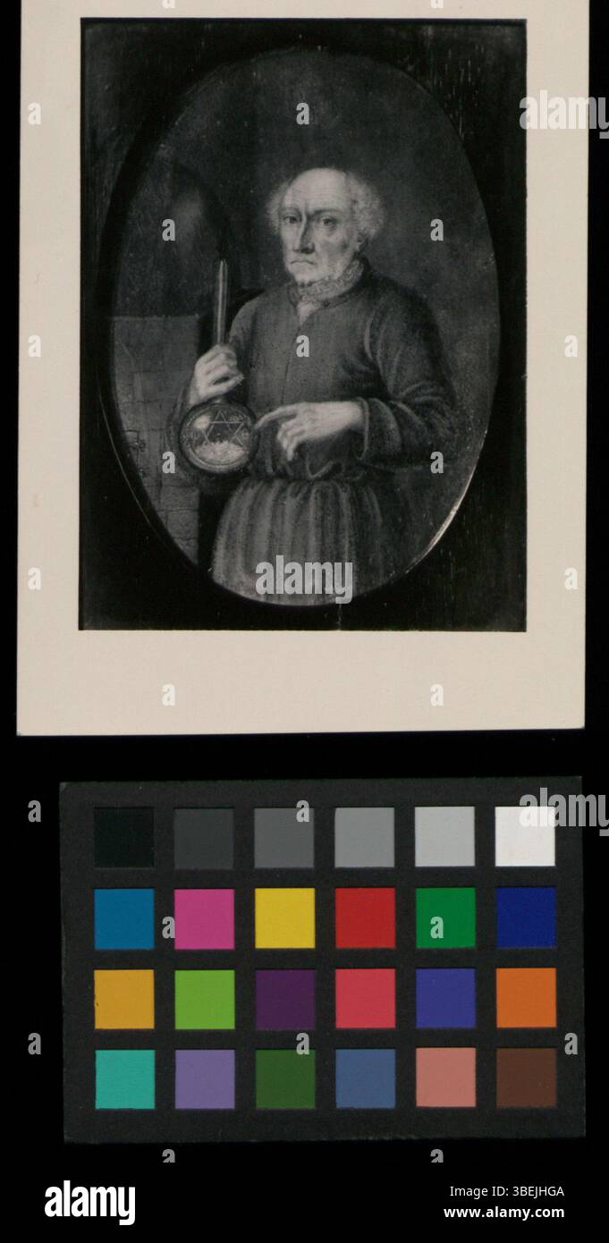 This black-and-white photograph features a portrait of Theophrastus ...