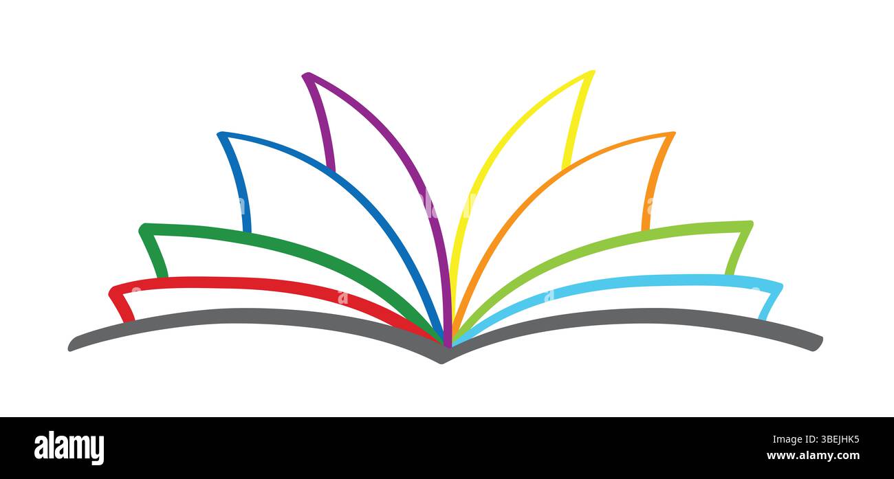 Cartoon colour, open book and pages. Education concept. Color, line ...