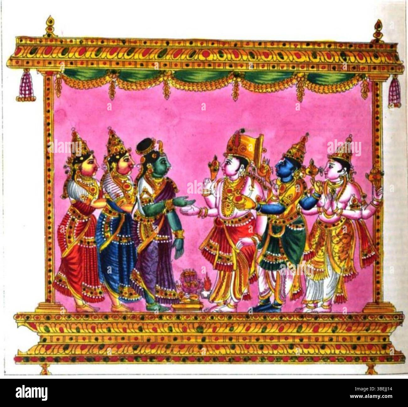 This 19th-century painting by E. A. Rodrigues illustrates the Hindu ...