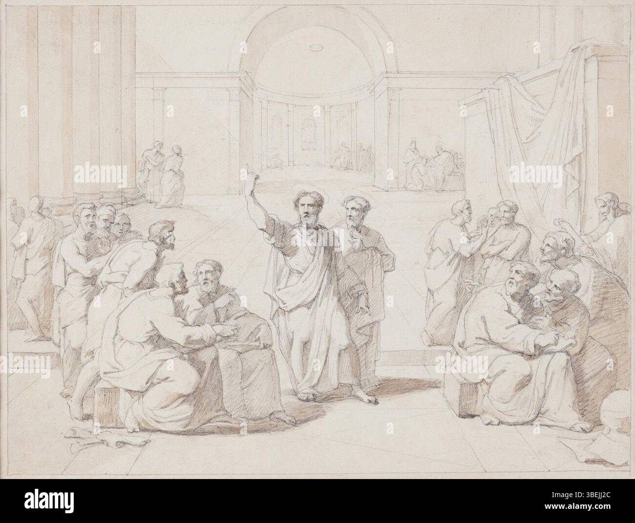 A 19th-century pencil and sepia wash drawing depicting St. Paul ...