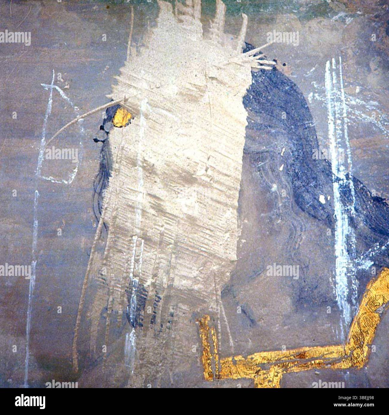 A defaced Christian mural of Saint Lucy or Dorothy, located on the ...