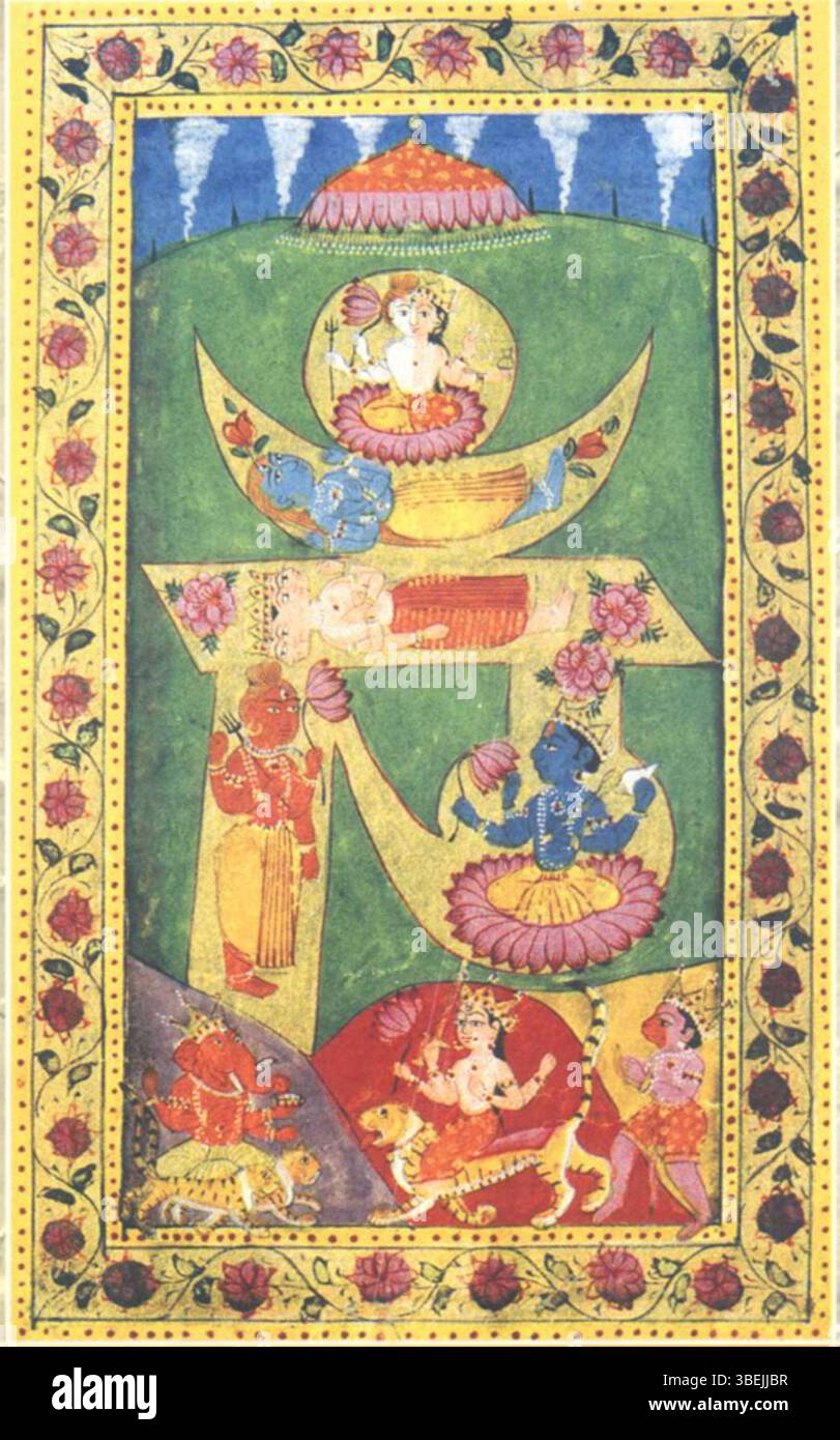 This Kashmiri miniature painting, likely from the 18th or 19th century, depicts the Hindu ...