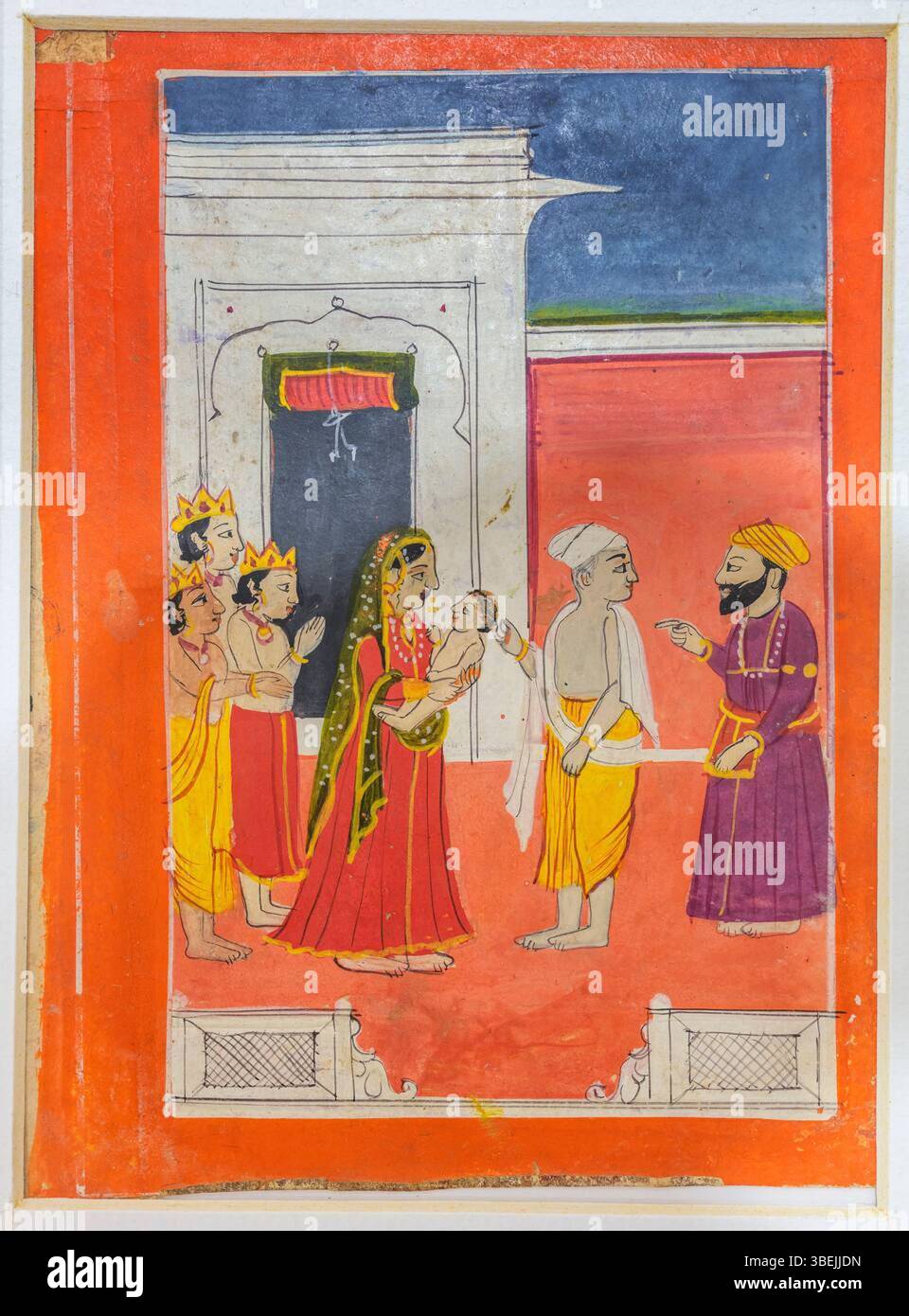 An 1830's painting illustrating the birth of Guru Nanak, a key moment ...